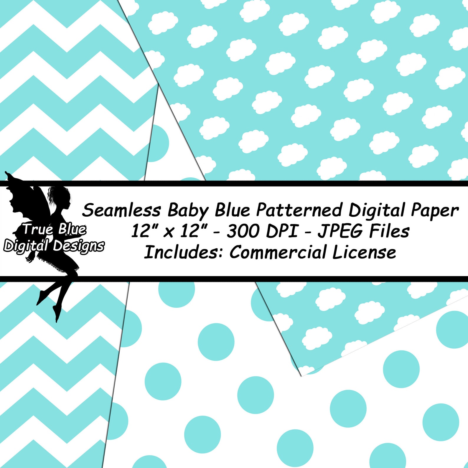 Baby Blue Digital Paper, Baby Boy Paper, Nursery Paper, Blue Patterned ...