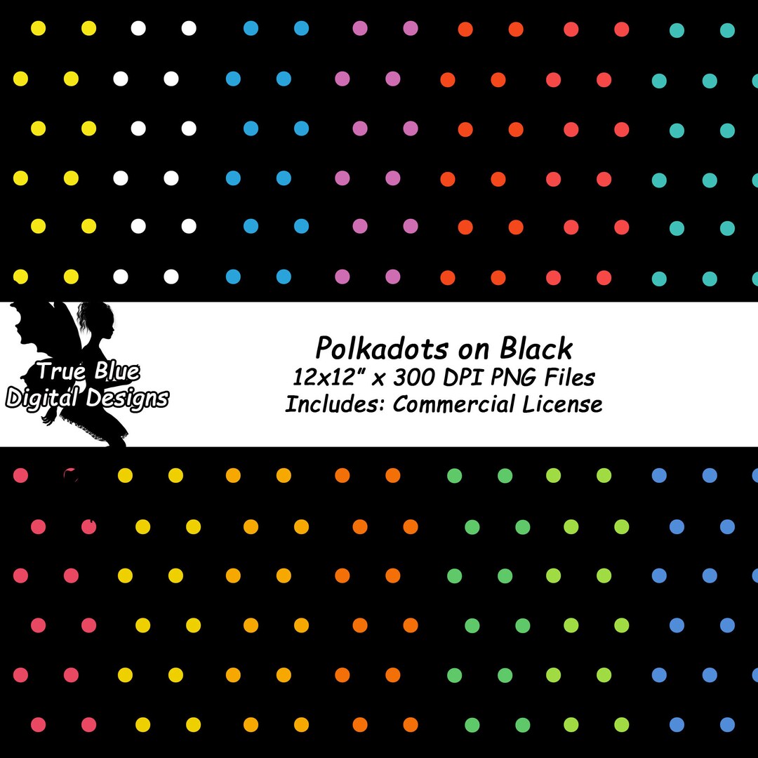 Polka Dots on Black Paper, Digital Paper, Polka Dot Digital Paper ...
