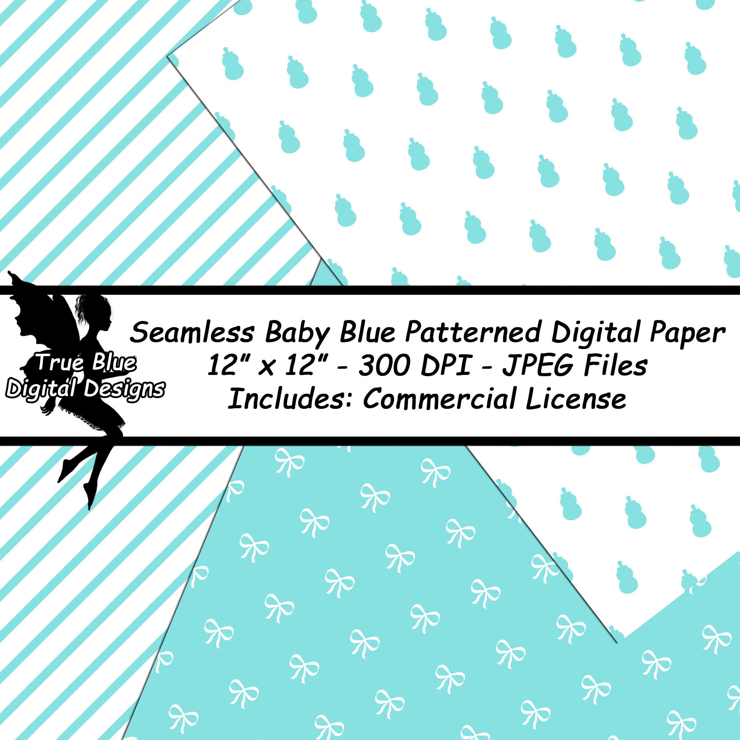 Baby Blue Digital Paper, Baby Boy Paper, Nursery Paper, Blue Patterned ...