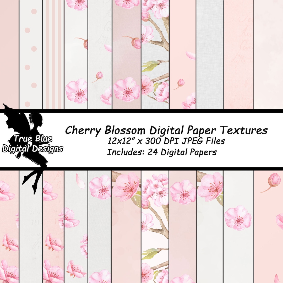 Cherry Blossom Digital Paper, Pink Cherry Blossom Paper, White Cherry ...