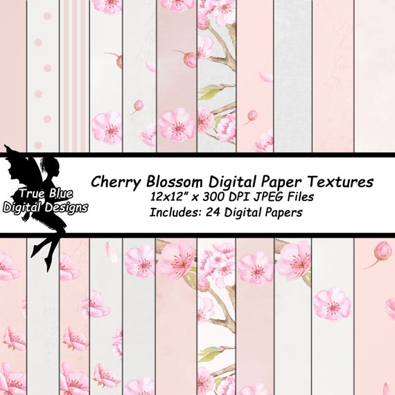 Cherry Blossom Digital Paper Pink Cherry Blossom Paper White - Etsy