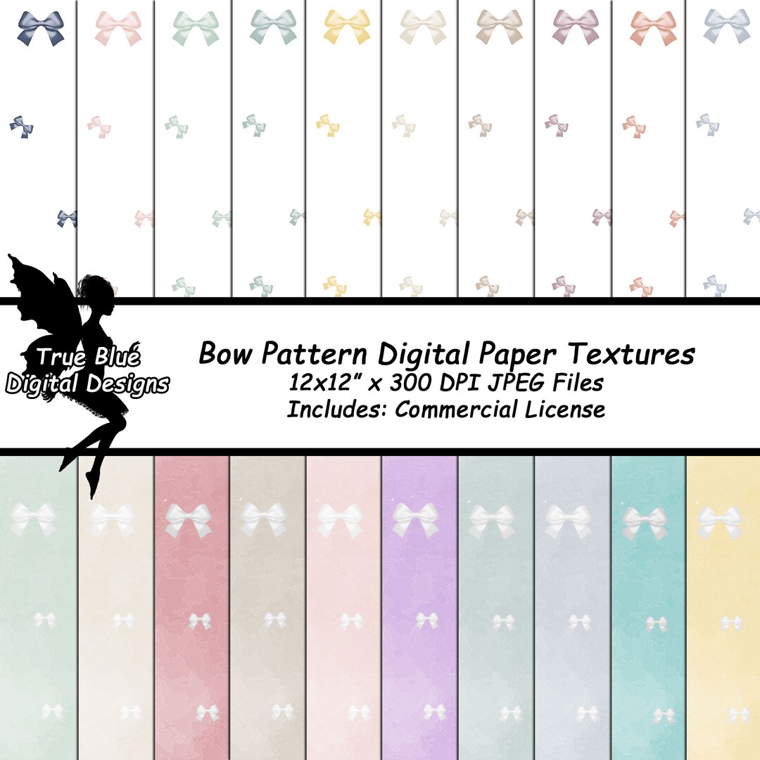 Bow Patterned Digital Paper, Watercolor, Paper With Bows, Watercolor ...
