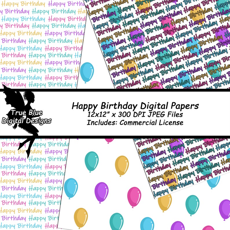 Happy Birthday Digital Paper, Happy Birthday, Birthday Paper, Digital ...