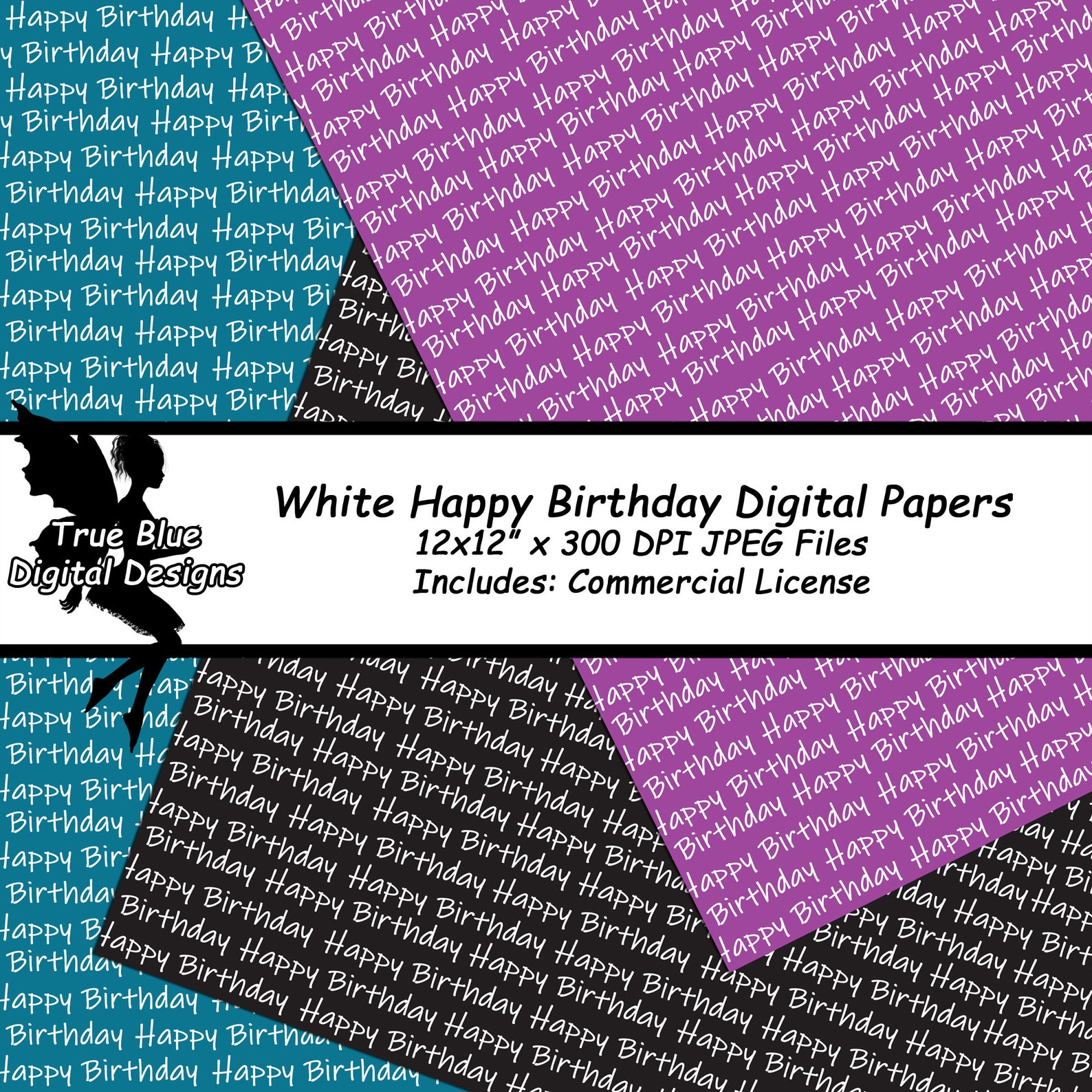 Happy Birthday Text, Happy Birthday Digital Paper, Digital Paper ...
