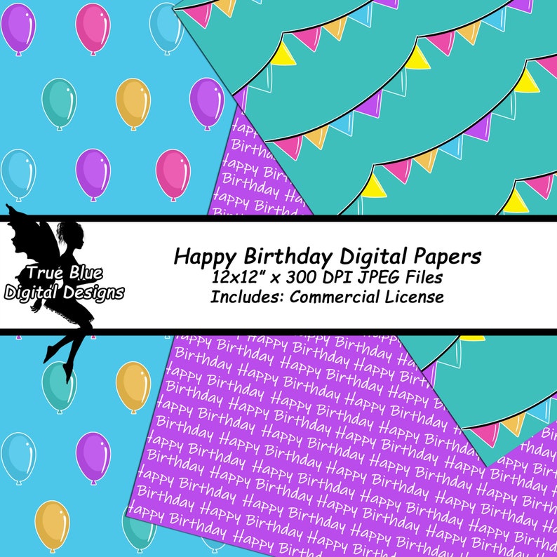 Happy Birthday Digital Paper, Happy Birthday, Birthday Paper, Digital ...