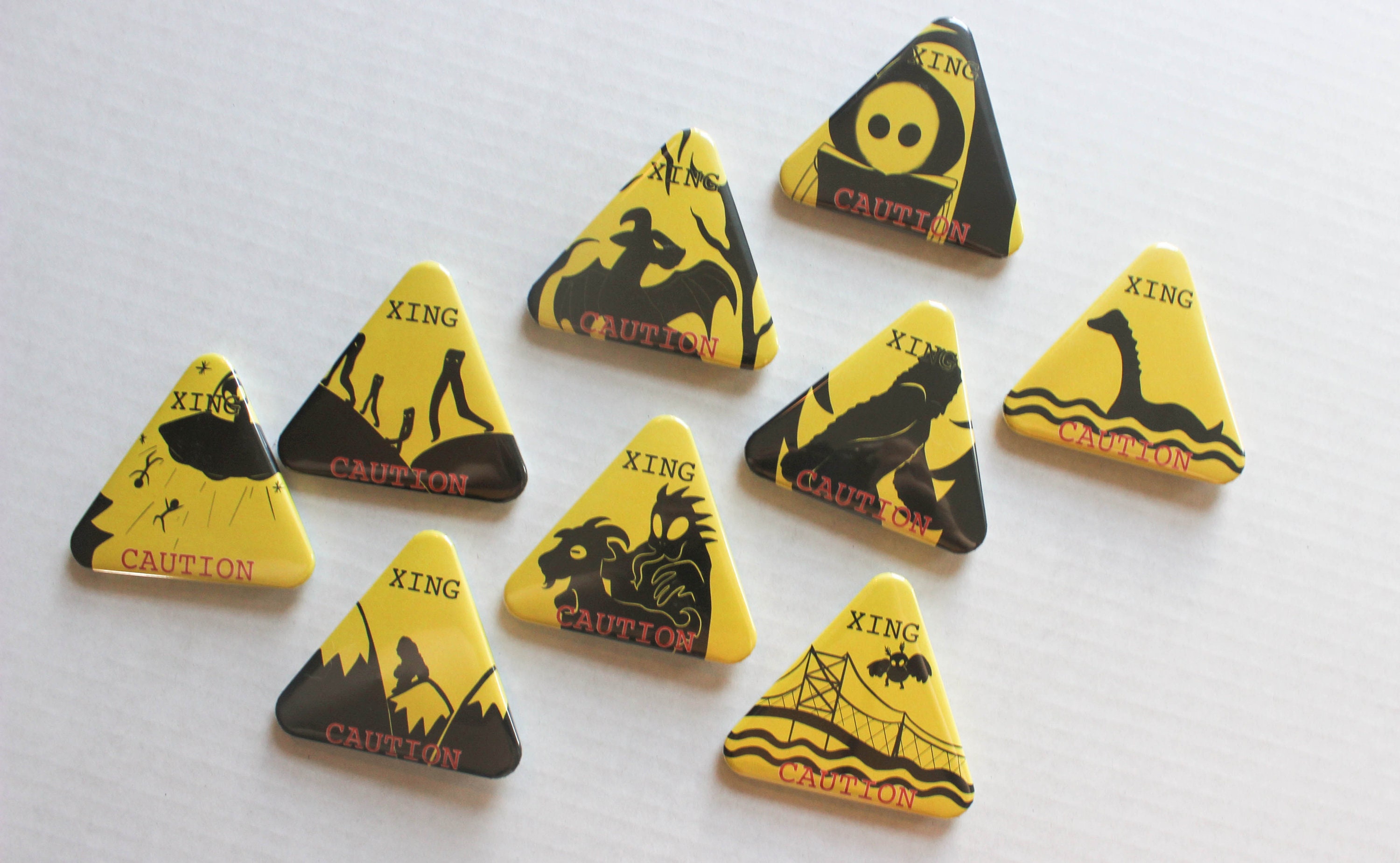 3 Cryptid Warning Triangle Shaped Buttons Triangle - Etsy