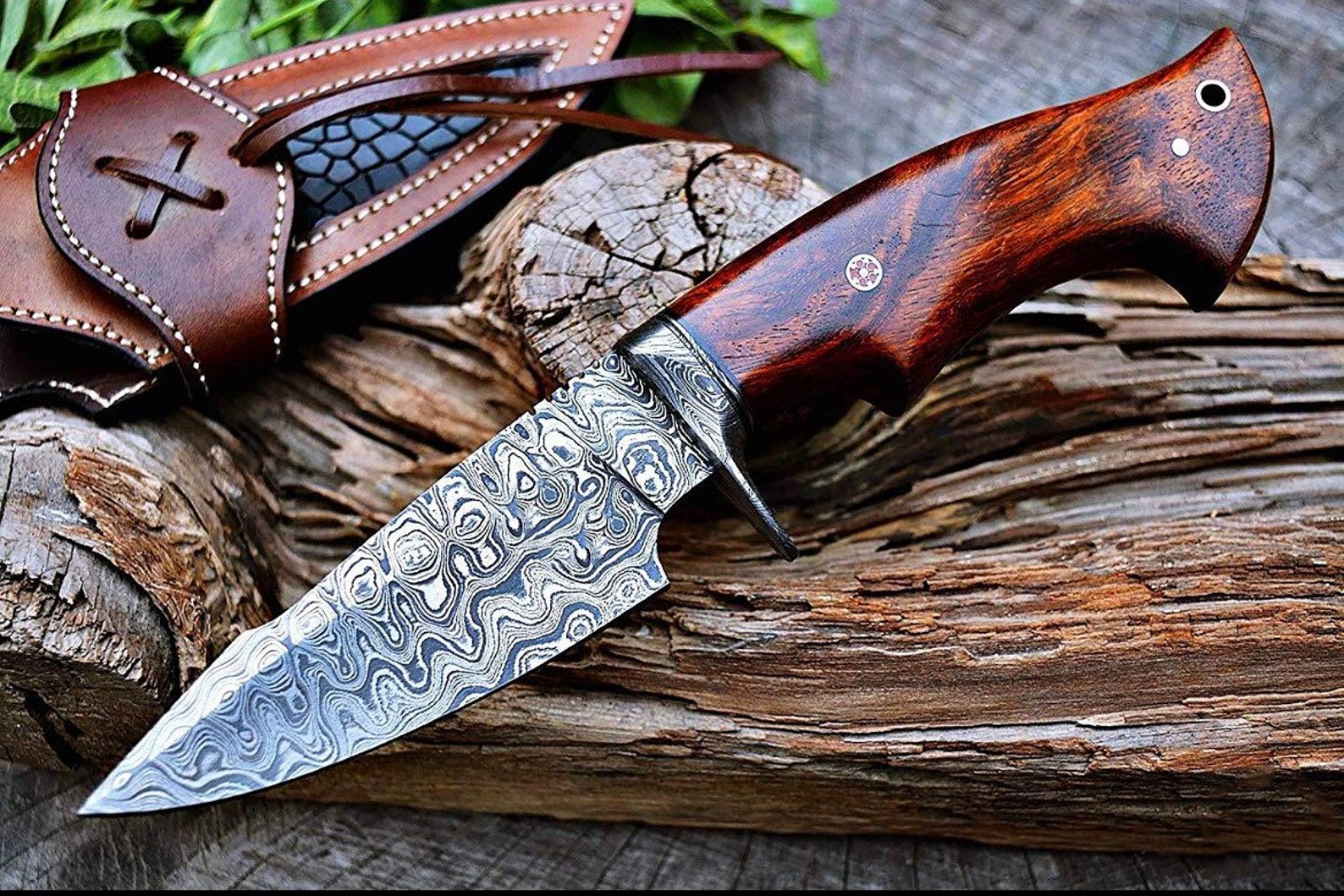 Damascus Knife Hunting Knife With Sheath Handmade Fixed Blade Knife ...