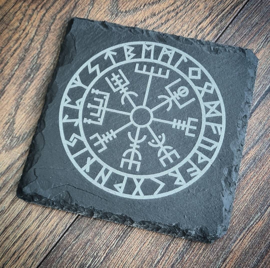 Rune Wheel Circle Viking Norse Slate Coaster, Personalised - Etsy