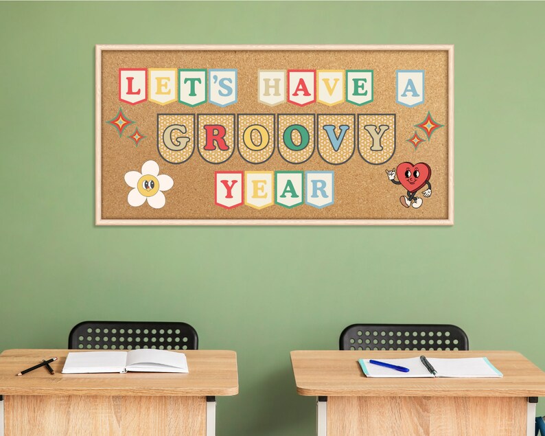 Groovy Retro Classroom Bulletin Board Letters, Editable in Canva ...