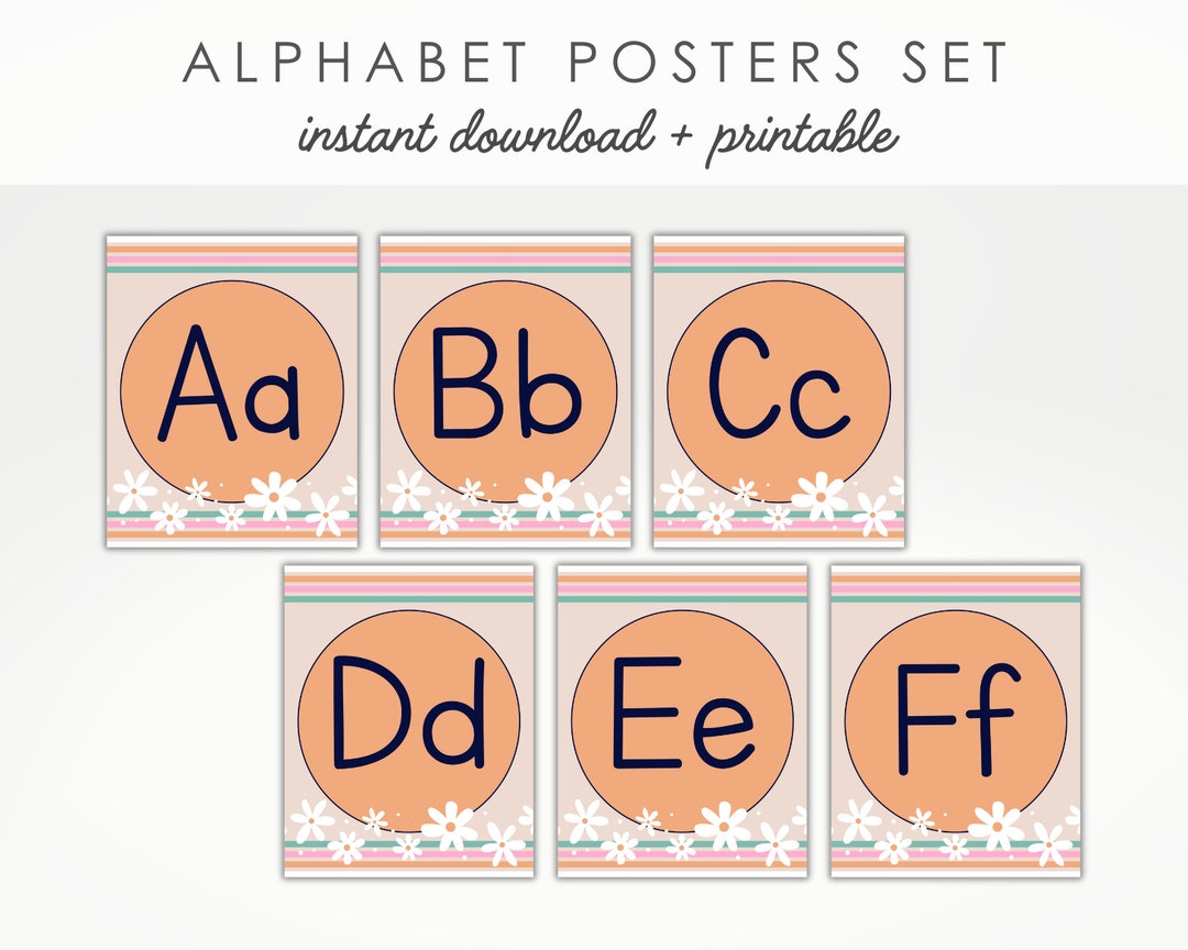 Flower Power Classroom Decor, Alphabet Posters, Retro Posters, Two ...