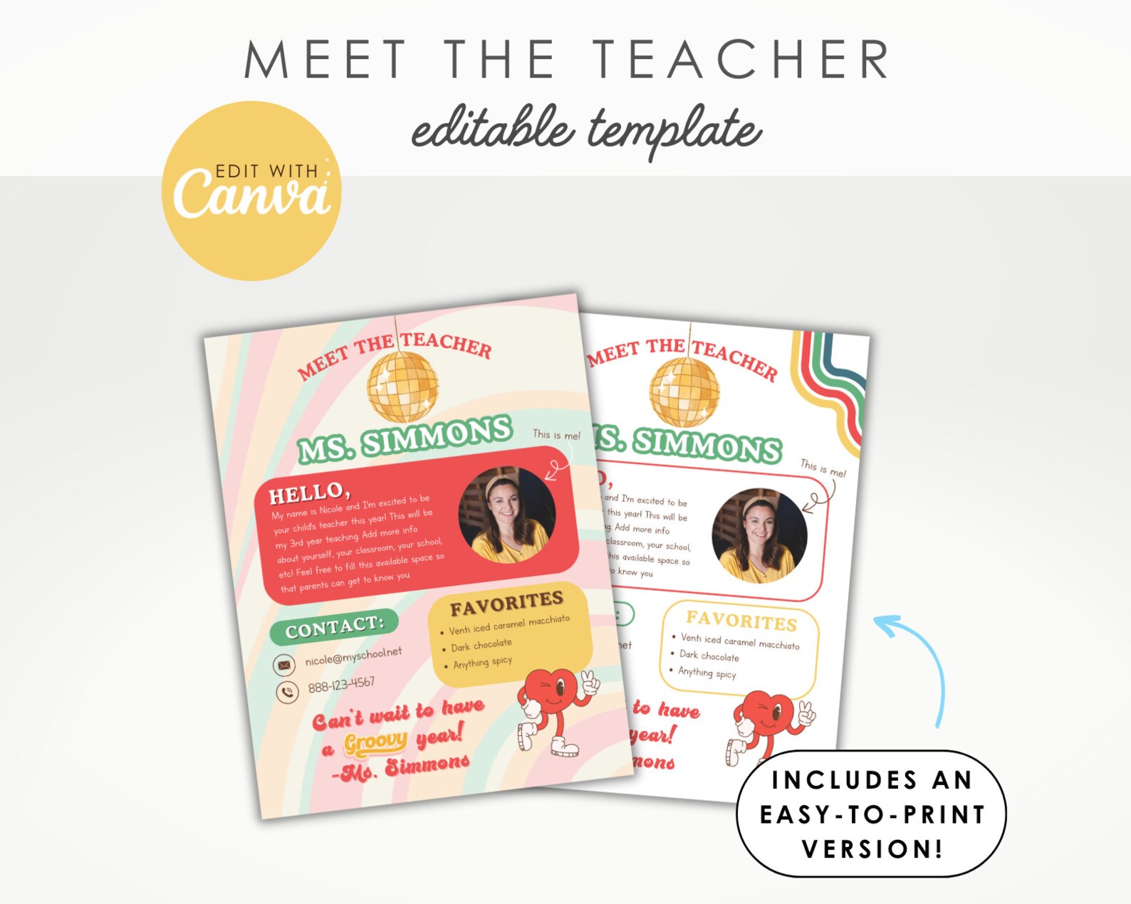 Back to School, Meet the Teacher Editable Canva Template, Colorful ...