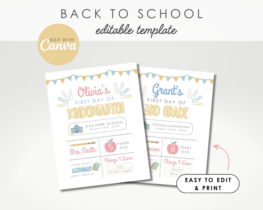 First Day of School Printable, Back to School Template, First Day of ...