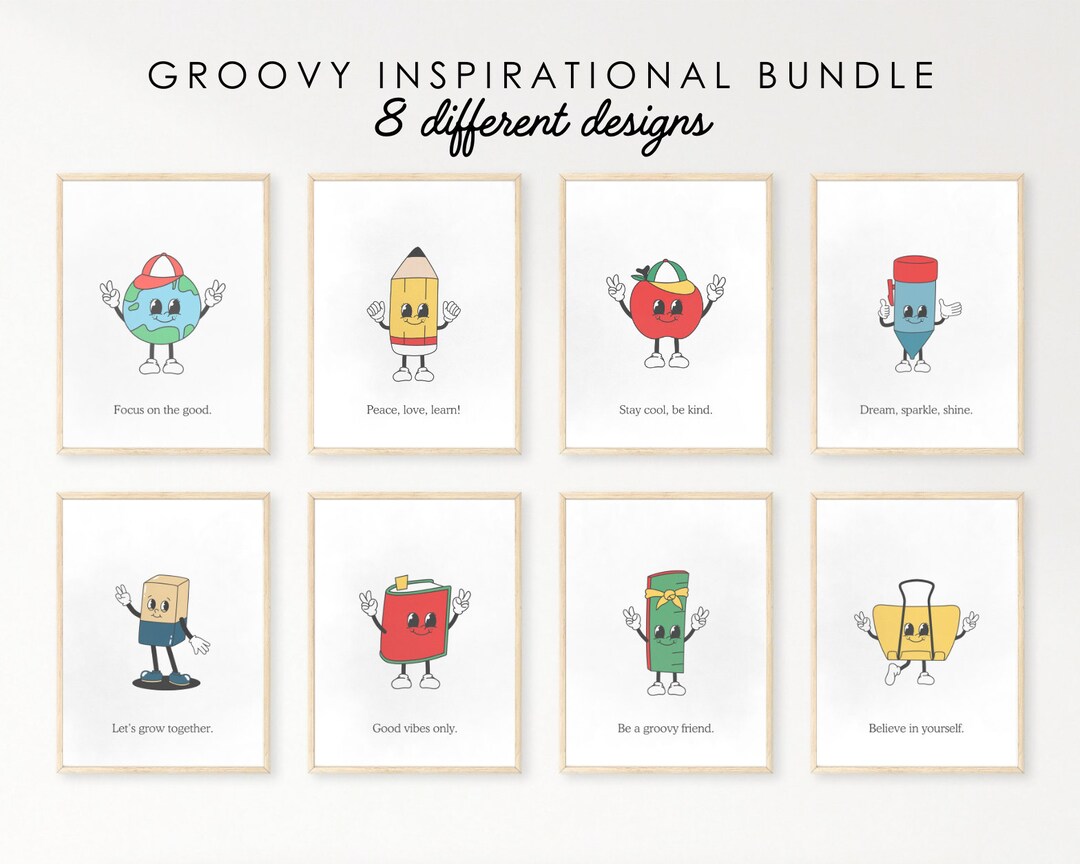 Groovy Set of 8 Educational Posters, Vintage Classroom Decor, Retro ...