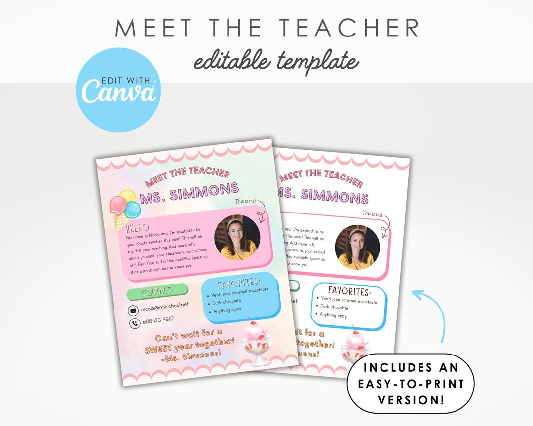Back to School, Meet the Teacher Editable Canva Template, Rainbow ...