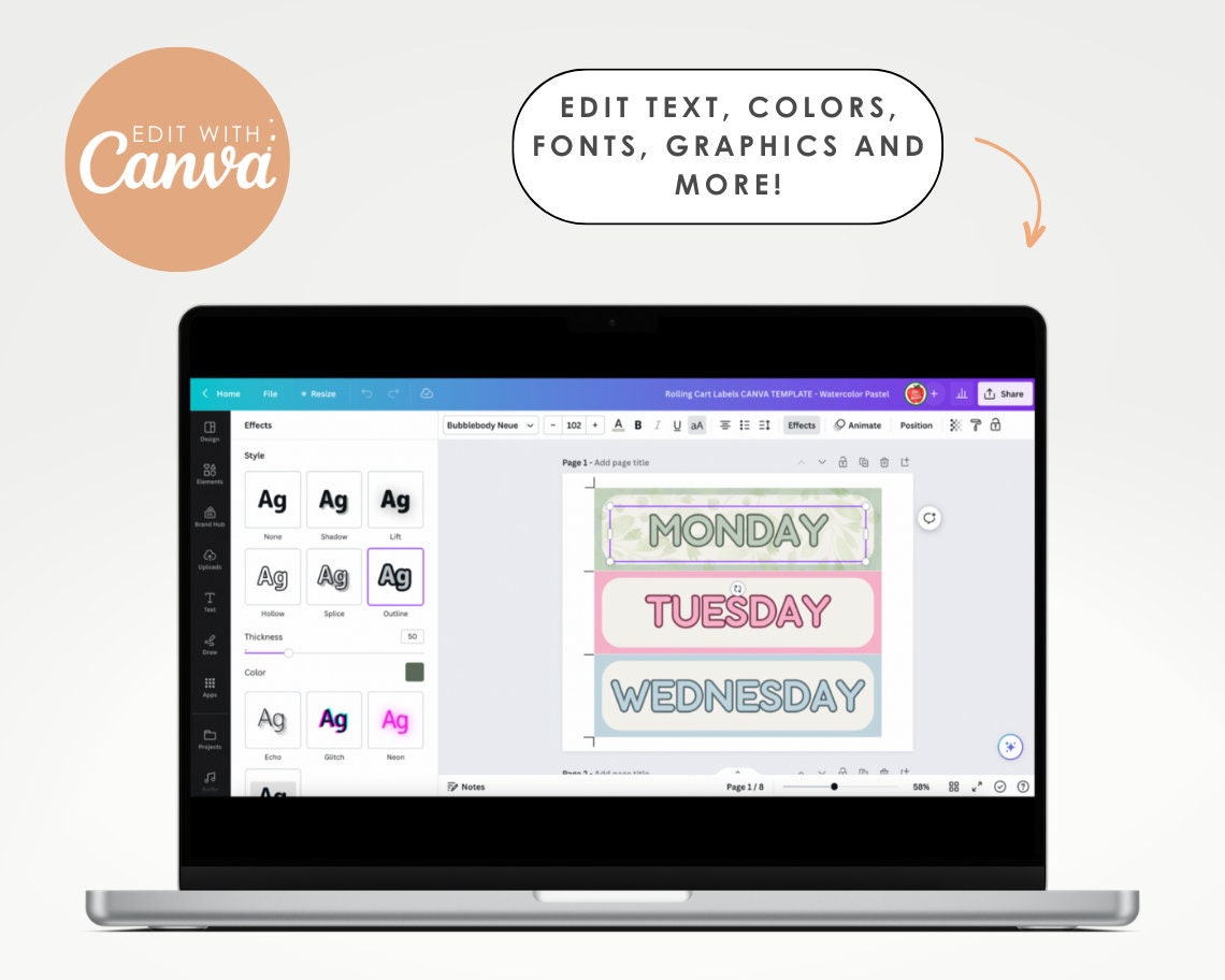 Watercolor Pastel Rolling Cart Labels, Editable Teacher Drawer Label ...
