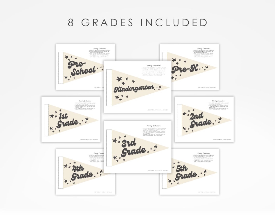 School Grade Level Pennant Flags, 1st Day of School, First Day of ...