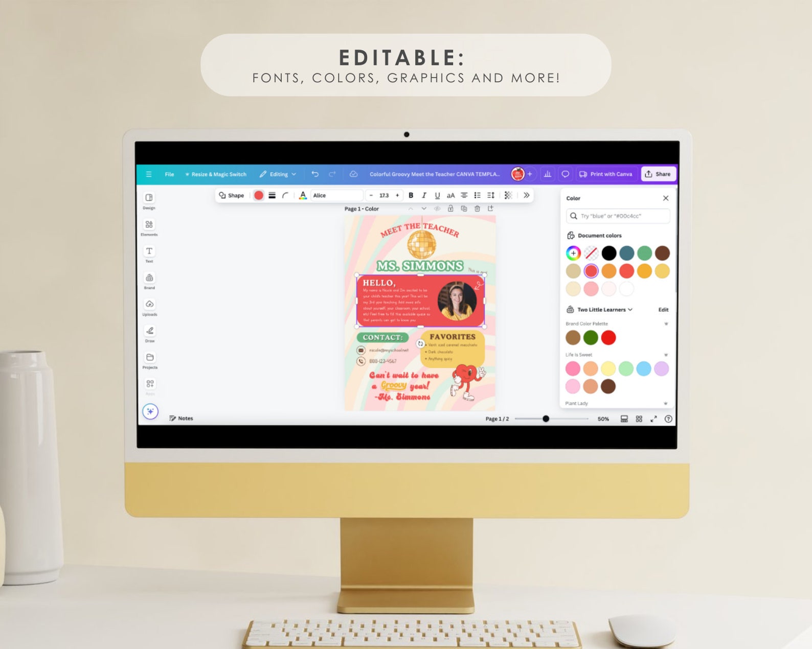 Back to School, Meet the Teacher Editable Canva Template, Colorful ...