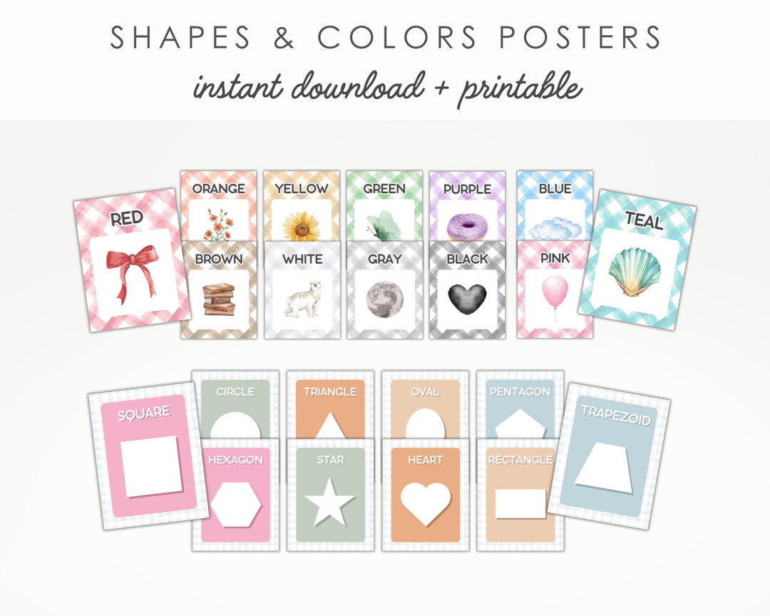 Classroom Shapes and Colors Printable Education Posters, Watercolor ...