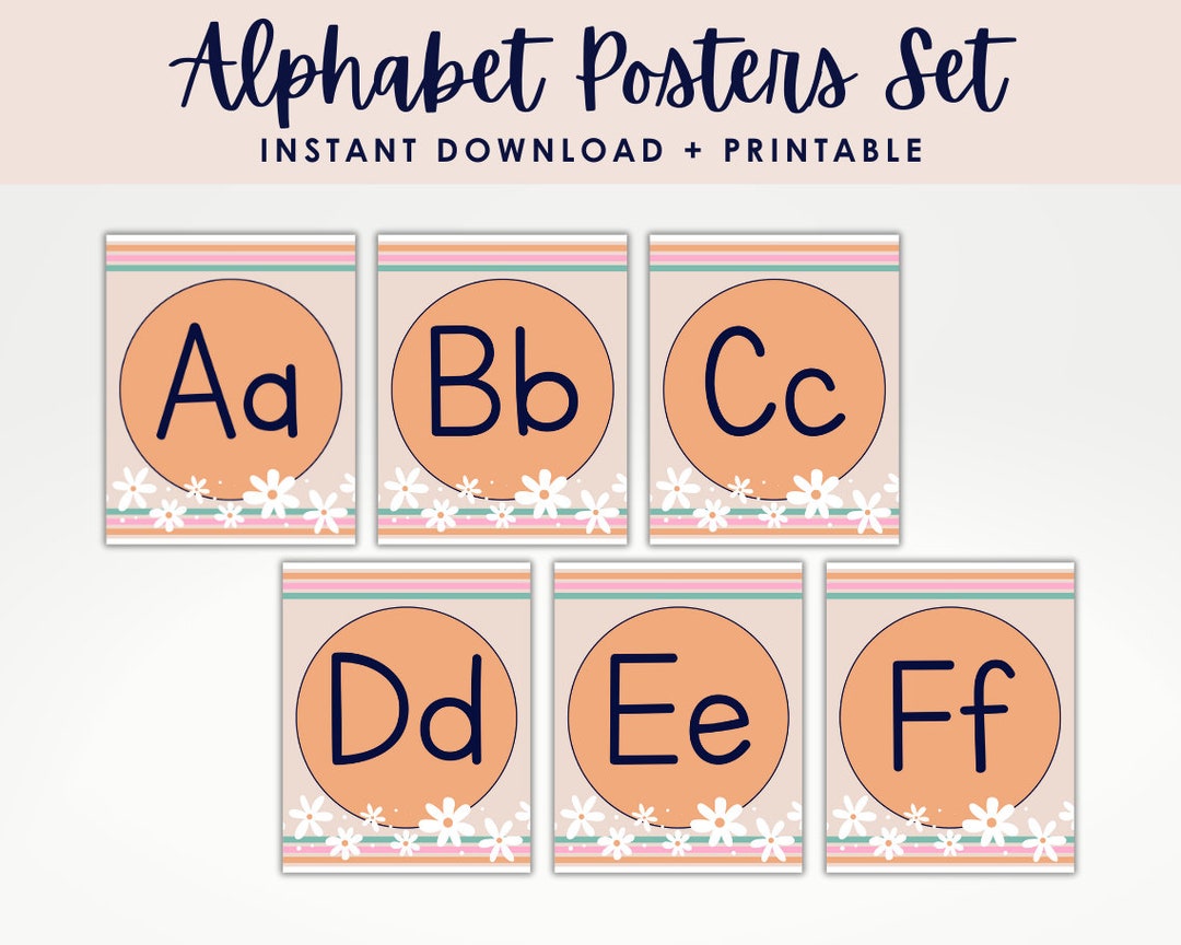 Flower Power Classroom Decor Alphabet Posters Retro Posters - Etsy