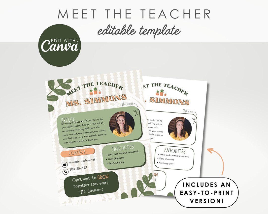 Back to School, Meet the Teacher Editable Canva Template, Boho, INSTANT ...