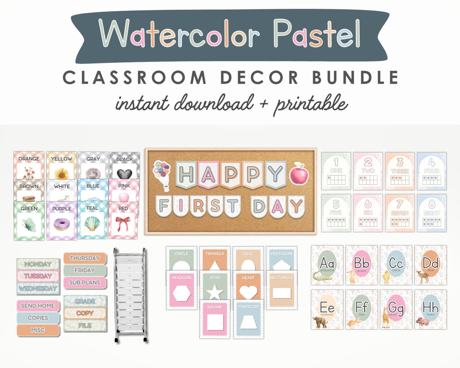 Watercolor Pastel Classroom Decor Bundle, Bulletin Board, Editable in ...