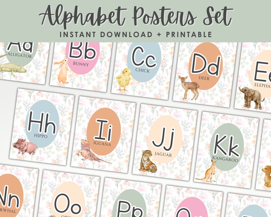 Watercolor Pastel Classroom Decor Alphabet Posters Animal - Etsy
