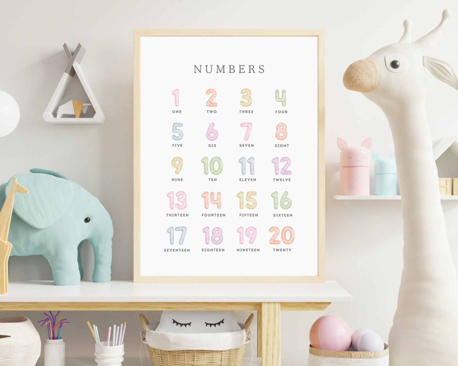 Numbers Educational Poster, Playroom Watercolor Art, Colorful ...