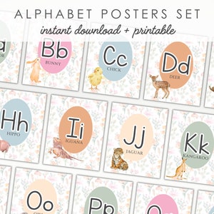 Watercolor Pastel Classroom Decor, Alphabet Posters, Animal Letters ...