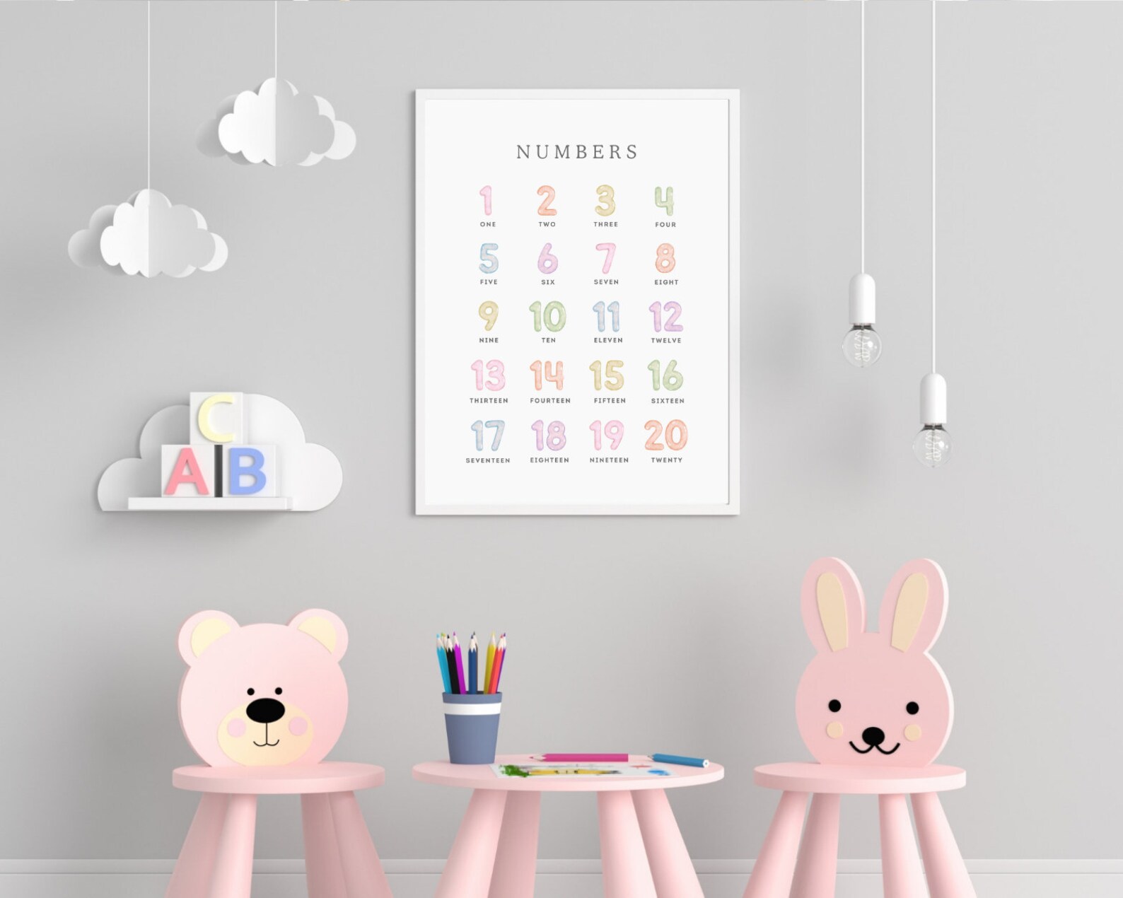 Numbers Educational Poster, Playroom Watercolor Art, Colorful ...