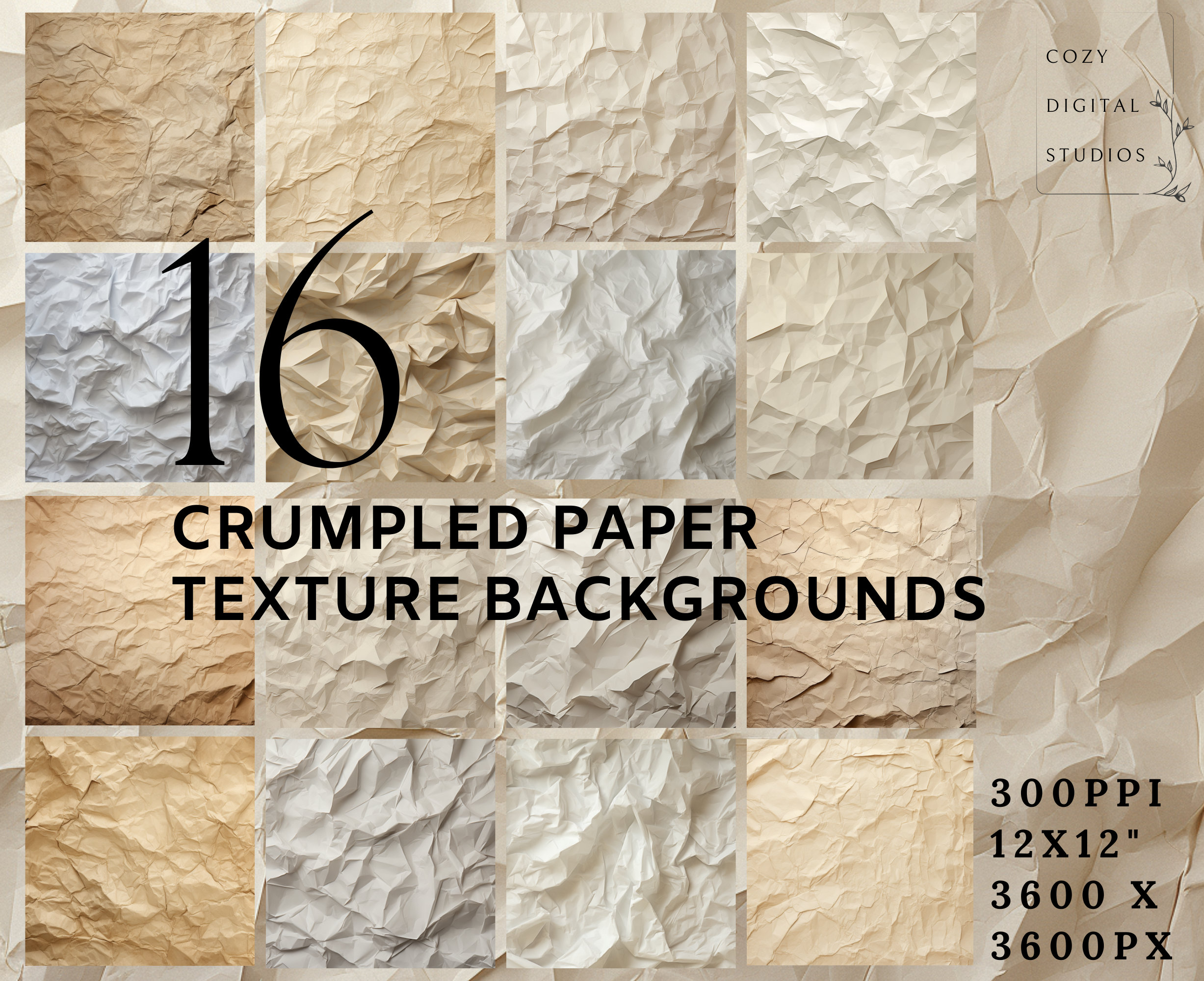 Crumpled Paper Texture Backgrounds: Scrapbook & Journal Ephemera ...