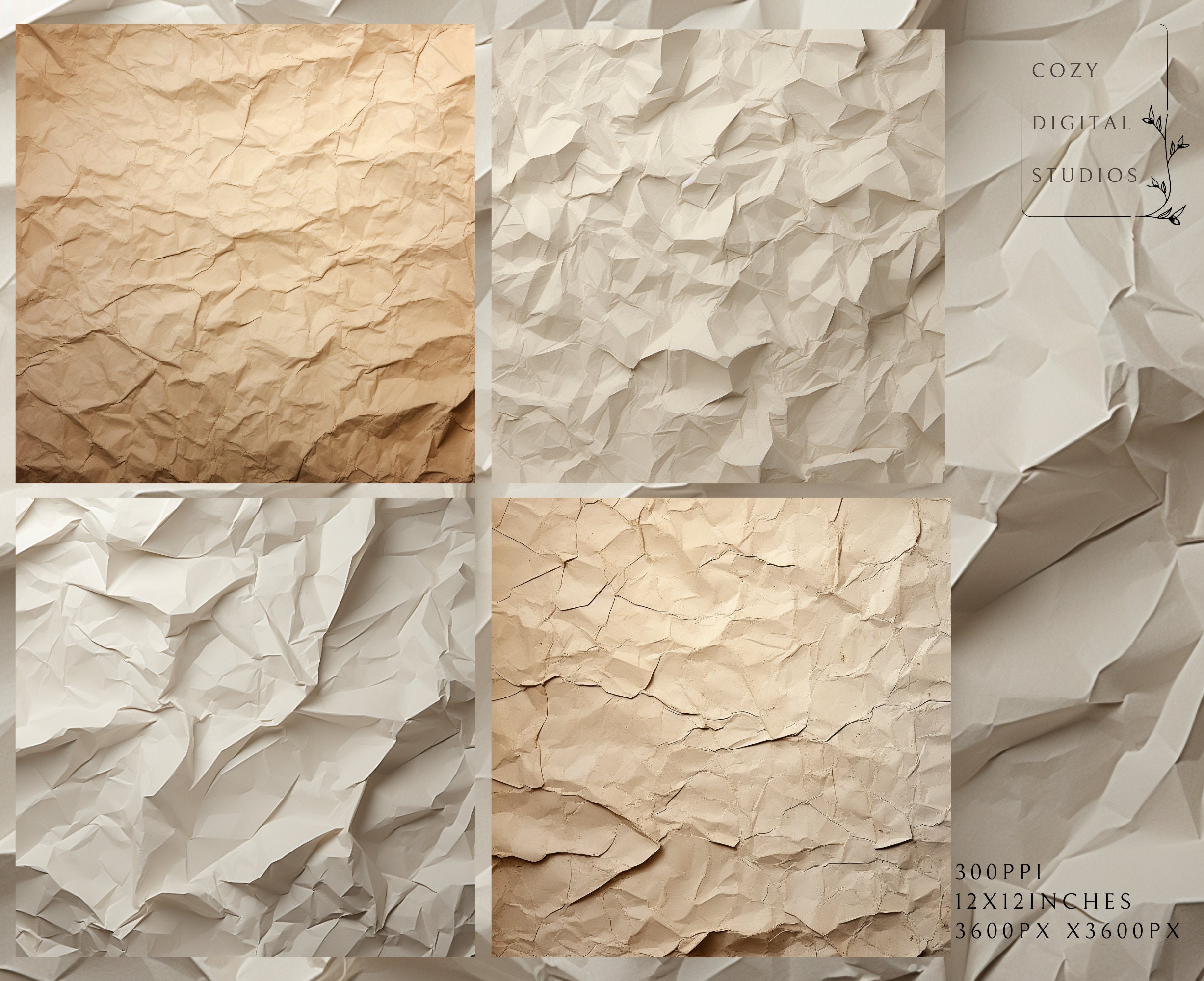 Crumpled Paper Texture Backgrounds: Scrapbook & Journal Ephemera ...