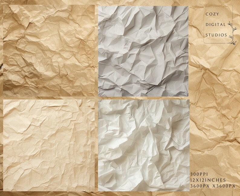 Crumpled Paper Texture Backgrounds: Scrapbook & Journal Ephemera ...