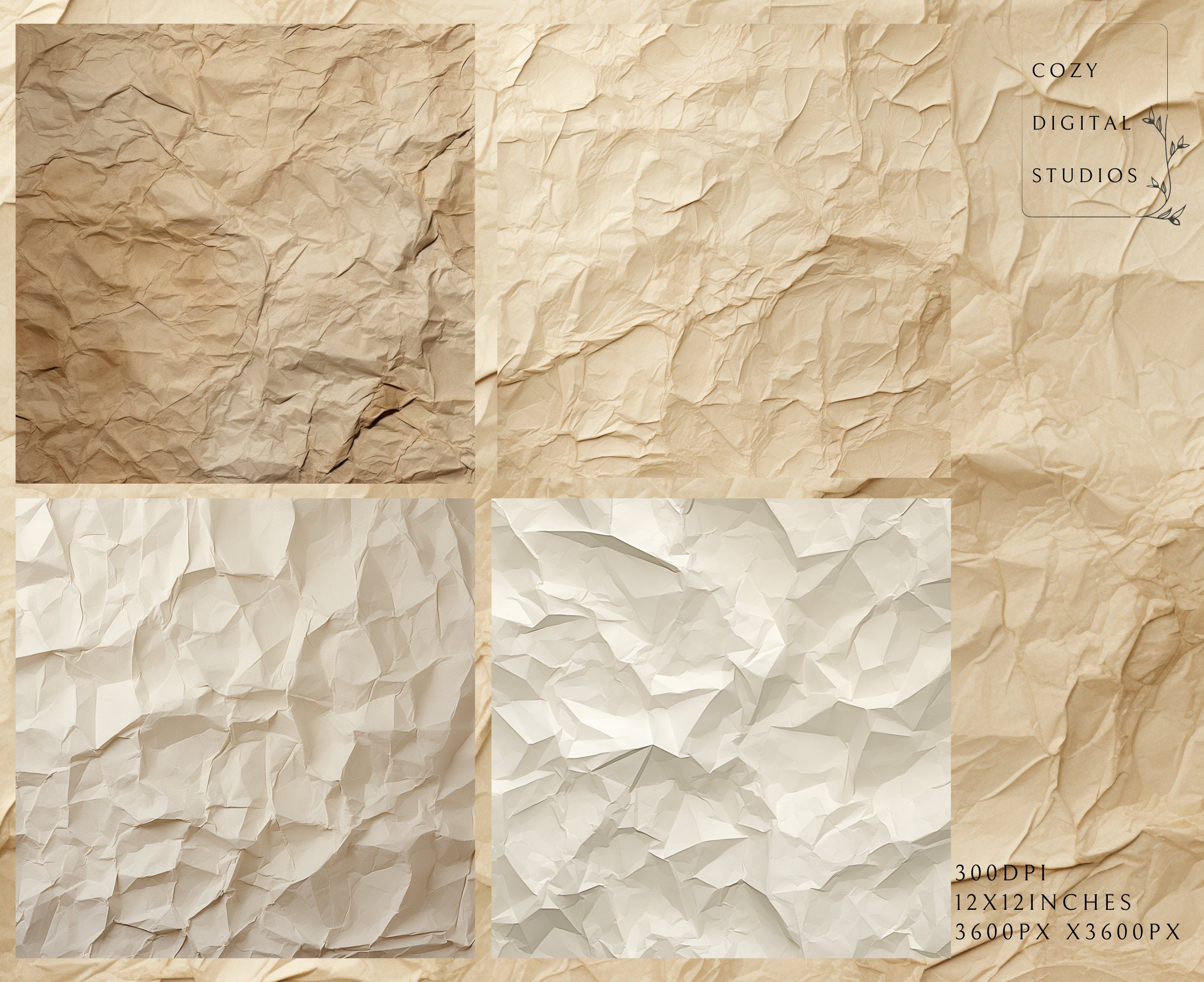 Crumpled Paper Texture Backgrounds: Scrapbook & Journal Ephemera ...