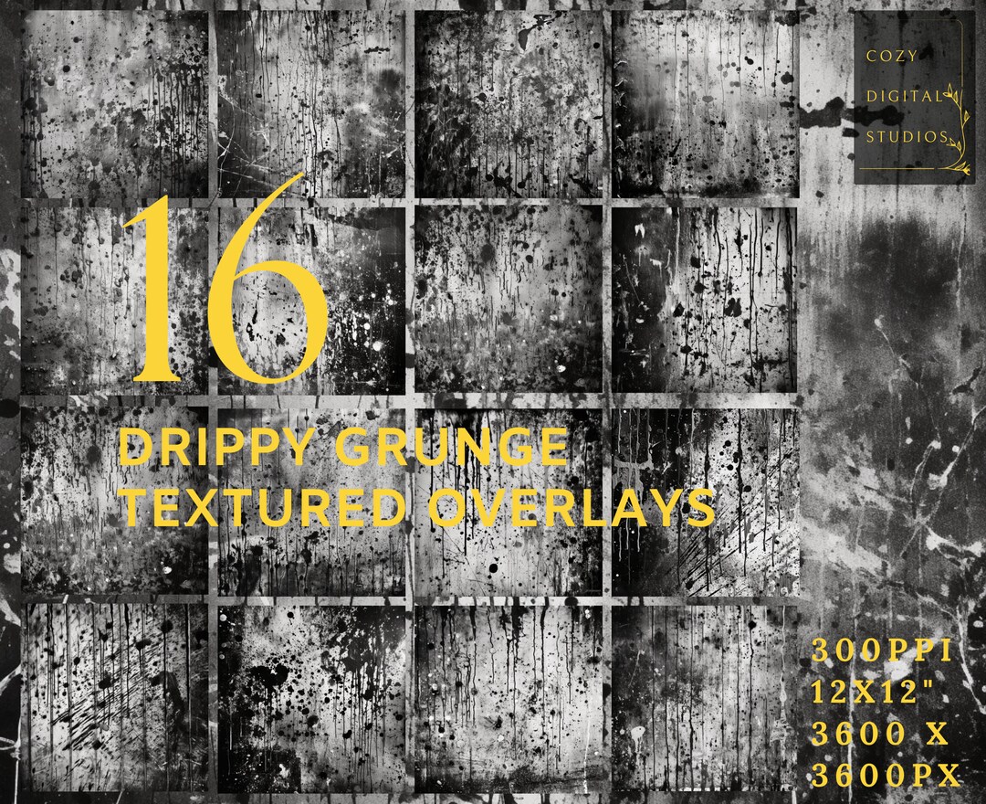 Drippy Grunge Texture Overlays: Black and White (digital Download) - Etsy