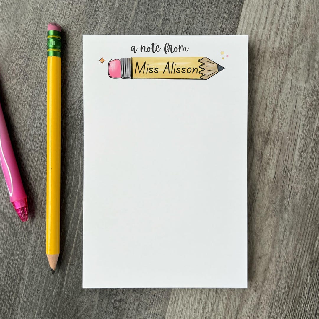Teacher's Personalized Notepad With Pencil Design, Custom Teacher Gift ...