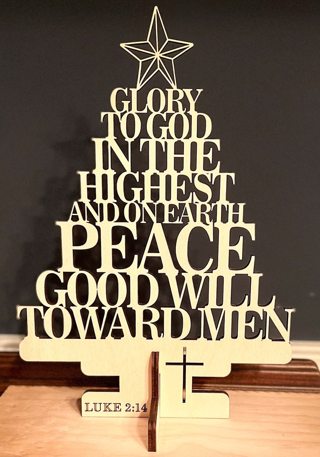 Christmas Tree Scripture Sign "luke 2:14" Laser Cut Wood - Etsy