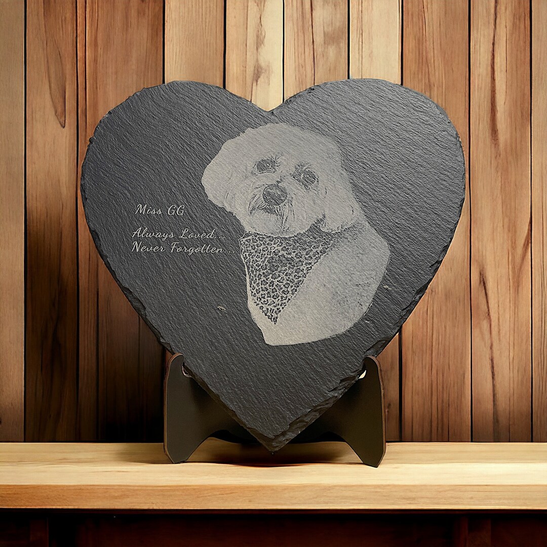 Laser Engraved, Slate Pet Memorial Stone, Pet Portrait, Personalized ...