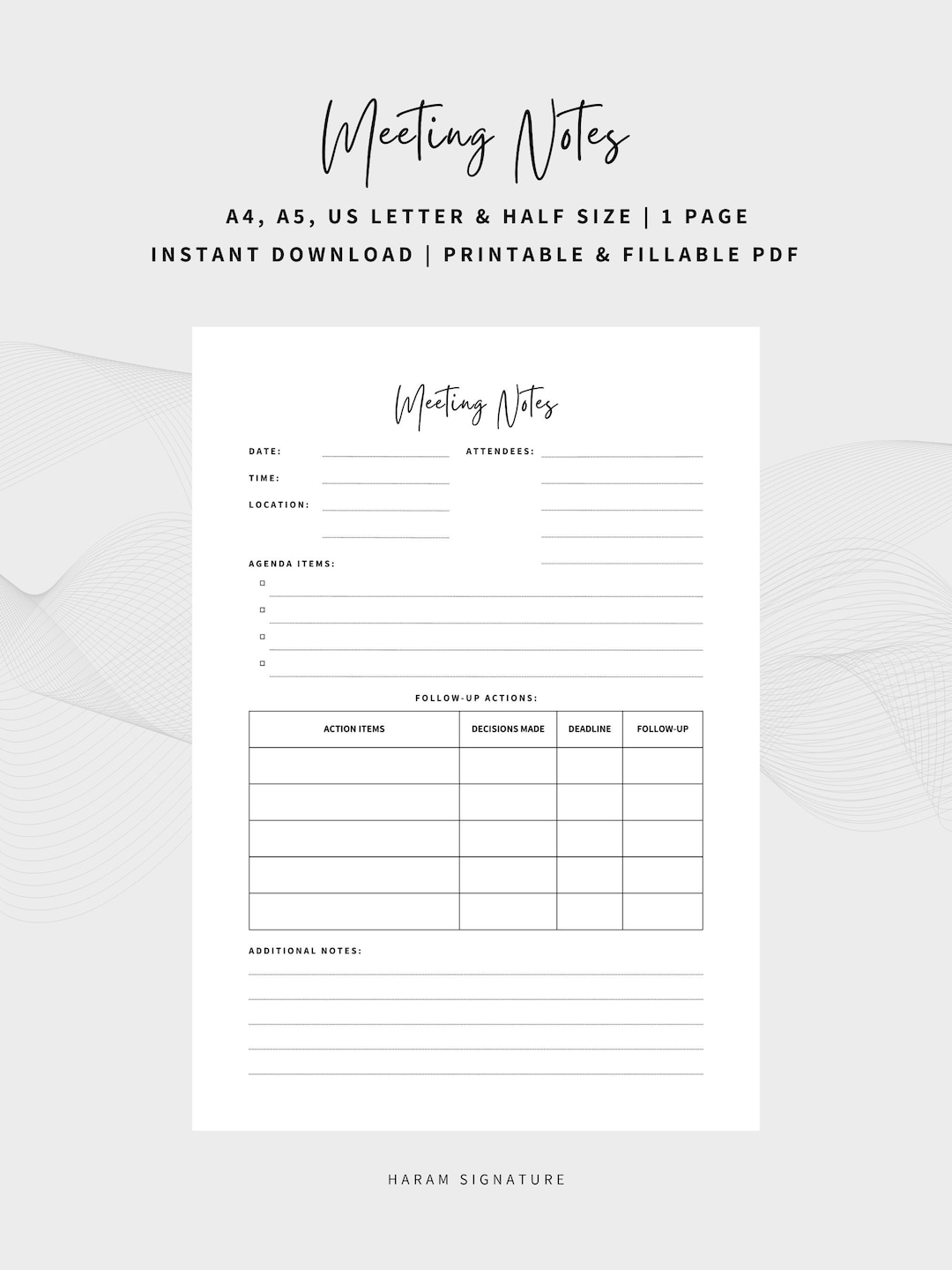 Meeting Notes Template Printable | Meeting Minutes | Meeting Agenda ...