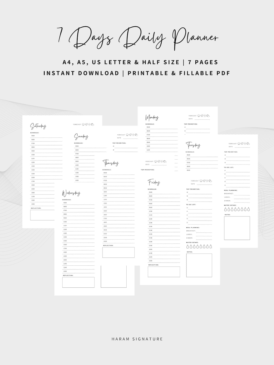 7 Days Daily Planner | Printable Daily Planner | Instant Download ...