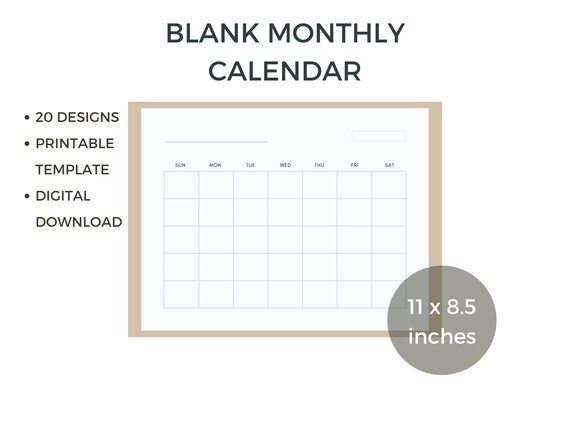 Blank Calendar Printable Calendar Minimal Calendar Simple - Etsy