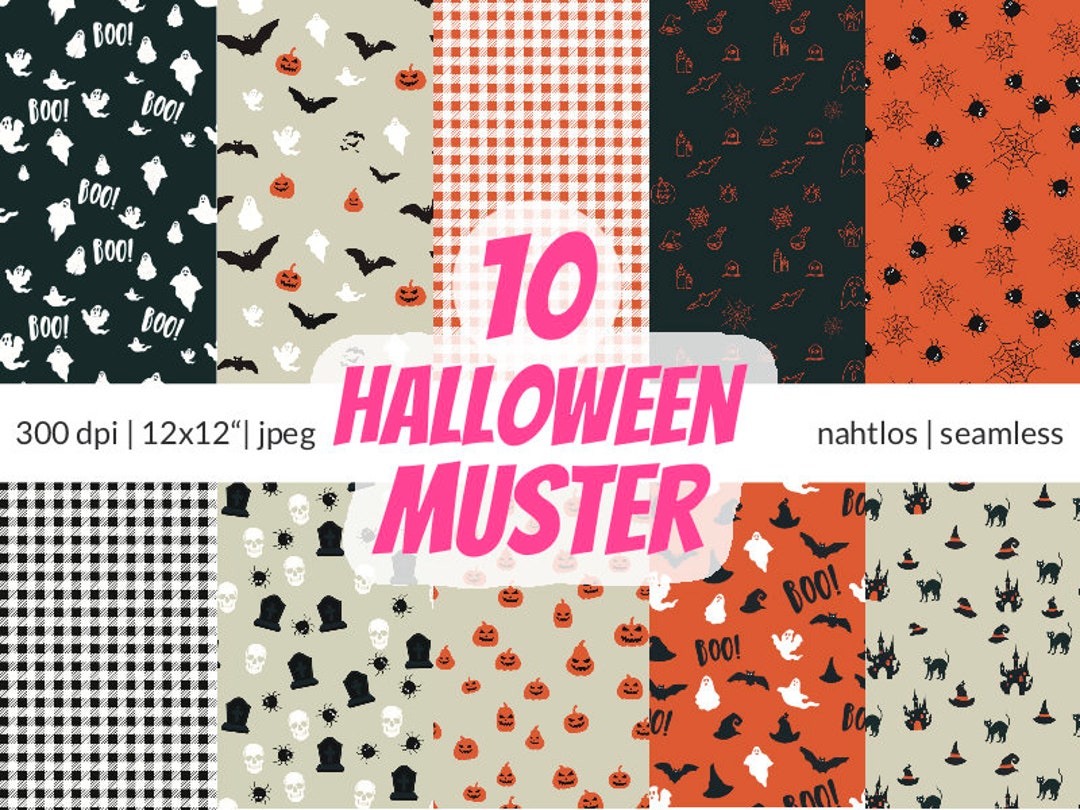 Halloween Digital Pack, Seamless Patterns, Hand Drawn Papers for ...