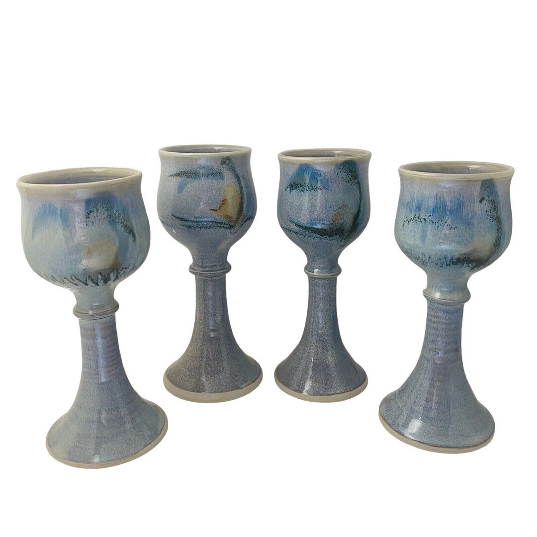 Vintage Robert Tetu Goblet X4 Goblets Set Art Pottery Ceramic - Etsy