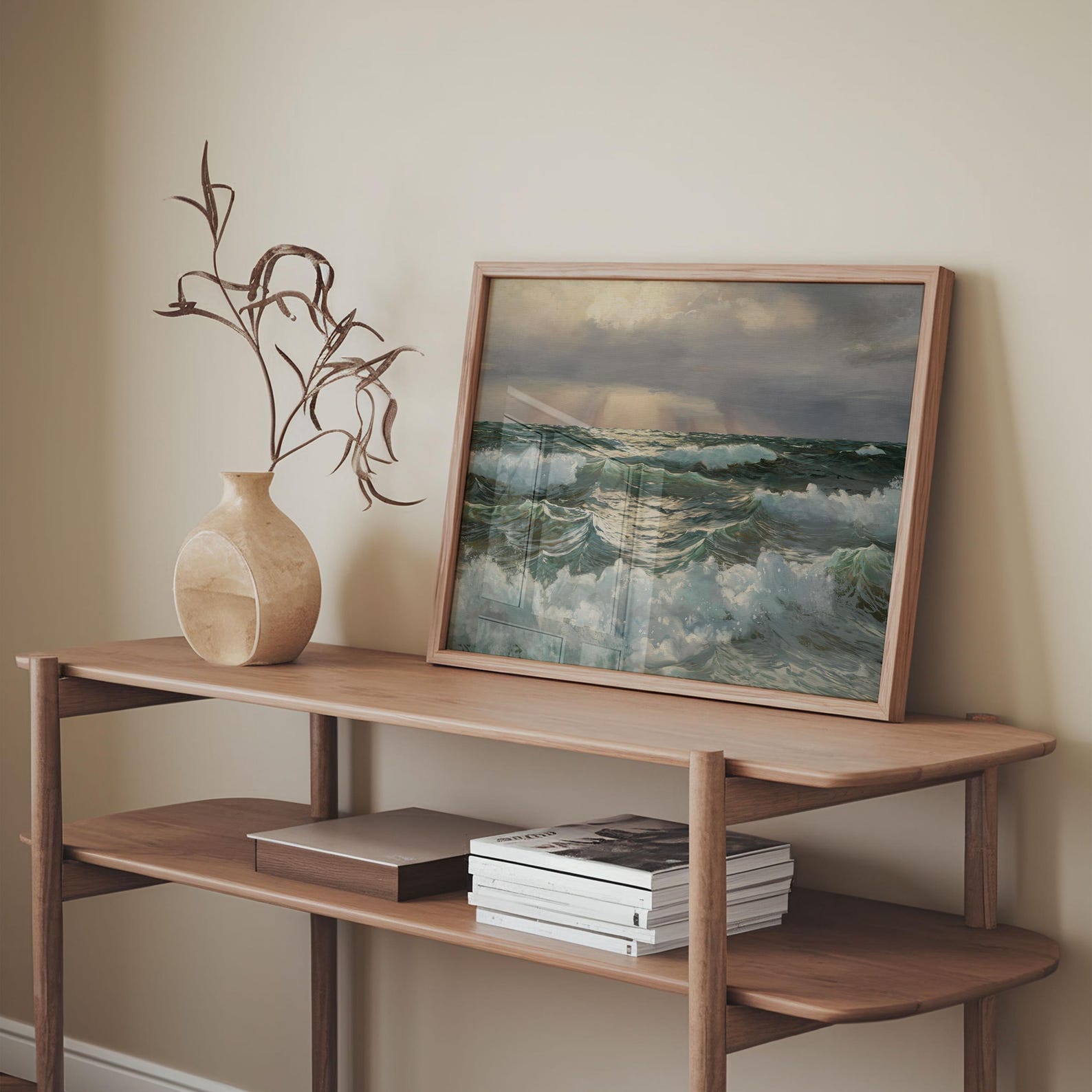 Ocean Wave Art Print, Coastal Wall Decor, Sunset Seascape Painting ...
