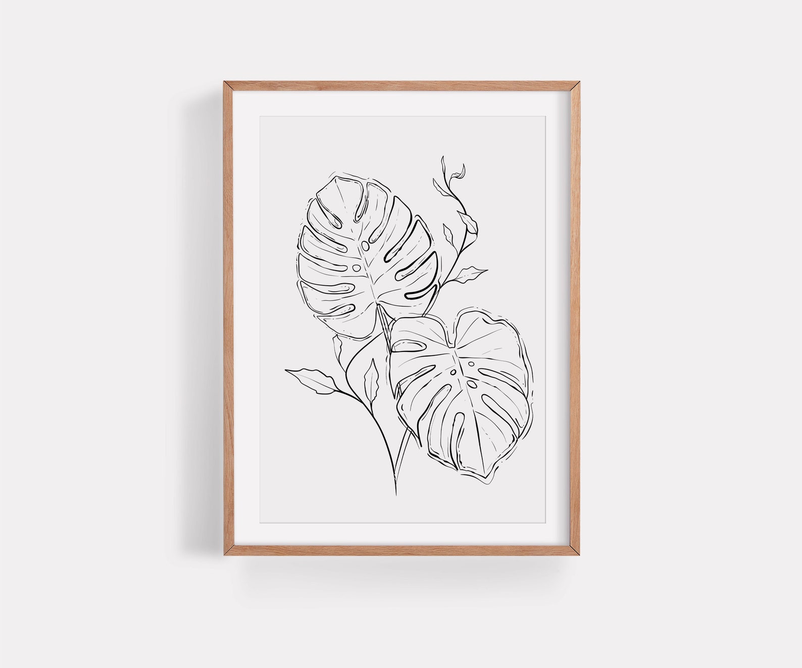 Monstera Leaves Line Art Drawing | Leaf Wall Printable Art | Tropical ...