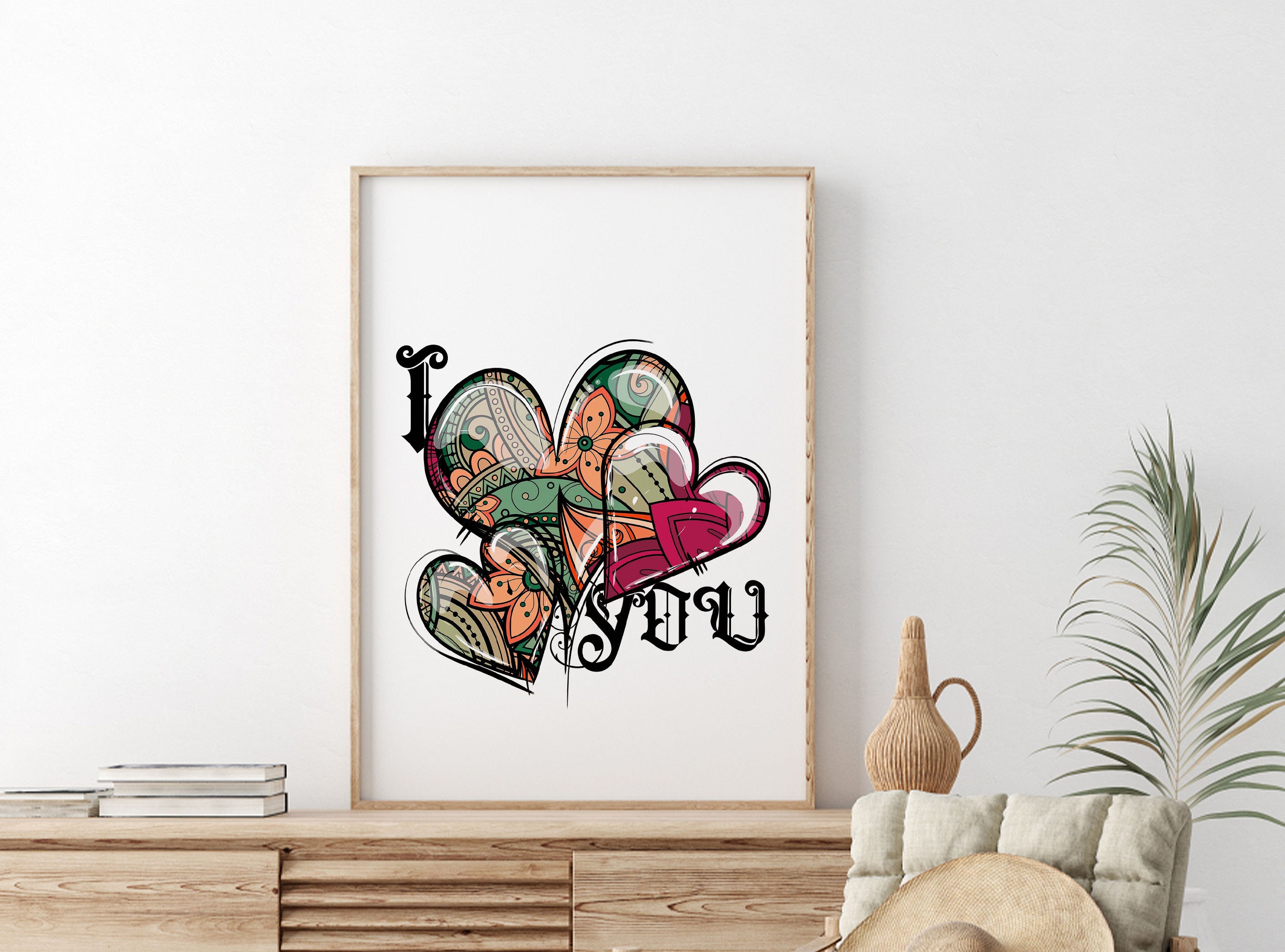 Printable I Love You Print Design, Heart Wall Art Draw Valentines Day ...