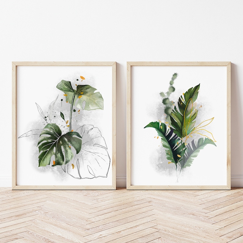 Botanical Leaves Drawing Digital Printable Art Leaf Wall | Etsy