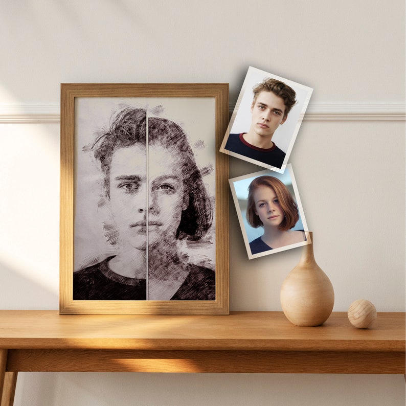 Custom Pencil Half Face Portrait, Personalized Printable Sketch ...