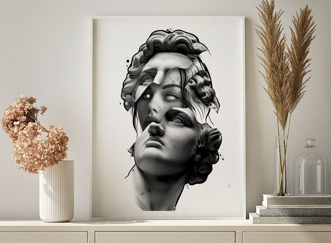 Printable Broken Statue Inside Women Design Adam Statue Draw Print ...