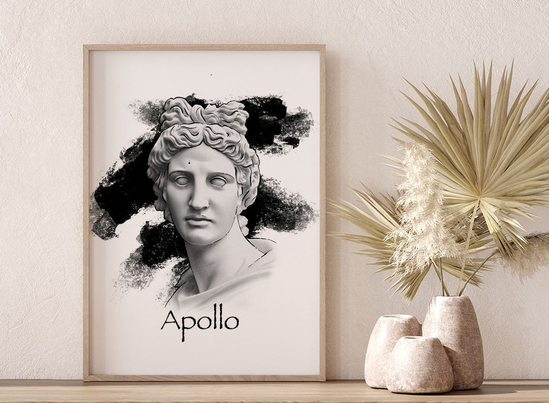 Apollo Statue Wall Art - Monochrome Digital Greek God Print, Black ...
