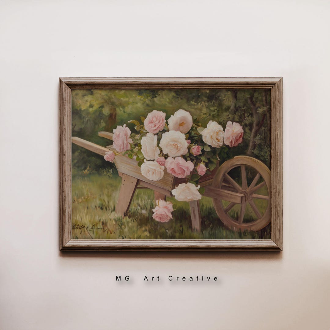 Floral Wall Art - Cottagecore Pink Roses Digital Download - Rustic ...